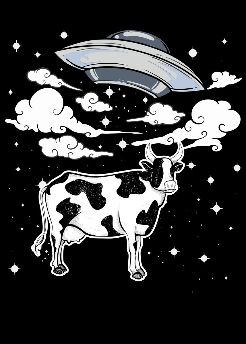'Cow Space Space ' Poster, picture, metal print, paint by Bernie ...