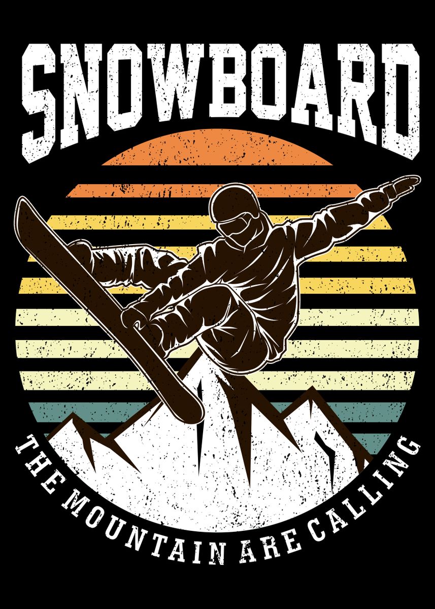 'Retro Snowboard Mountains' Poster, picture, metal print, paint by ...