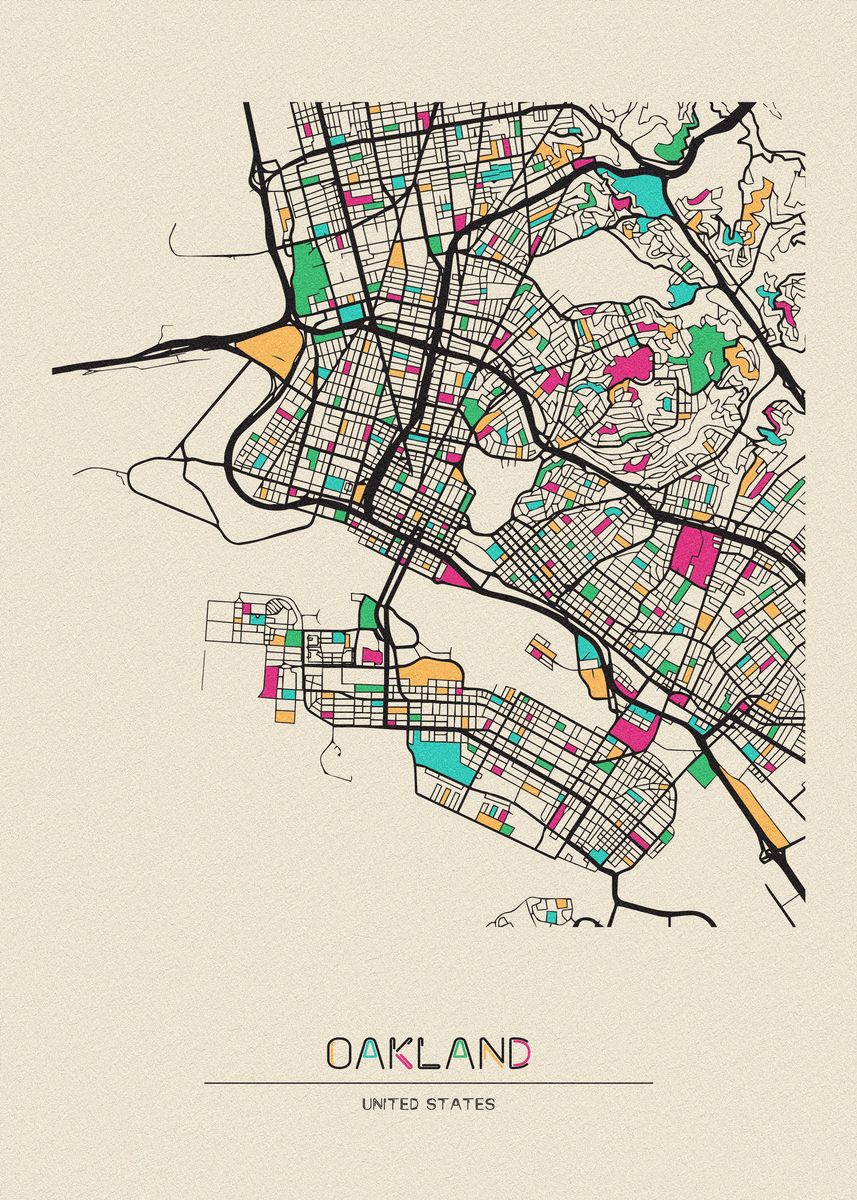 'Oakland Map' Poster, picture, metal print, paint by Deniz A. | Displate