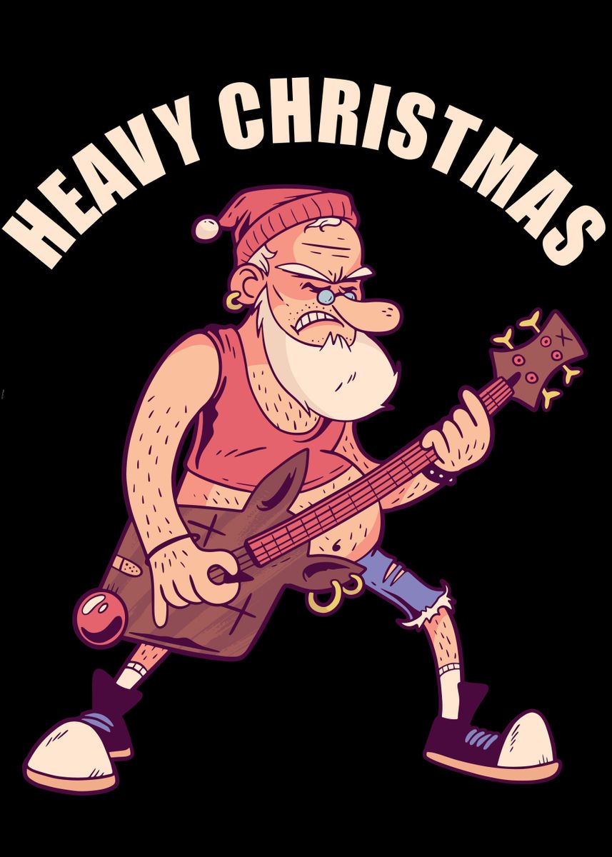 'Heavy Christmas Rock Santa' Poster, picture, metal print, paint by ...