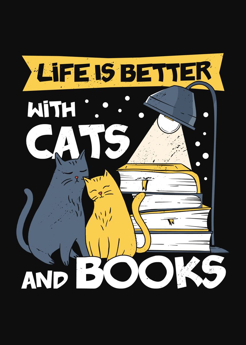 'Bookworm Cat Design' Poster, picture, metal print, paint by Marcel ...