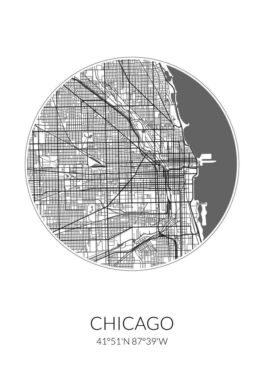 'Chicago City Map White' Poster by dkDesign | Displate
