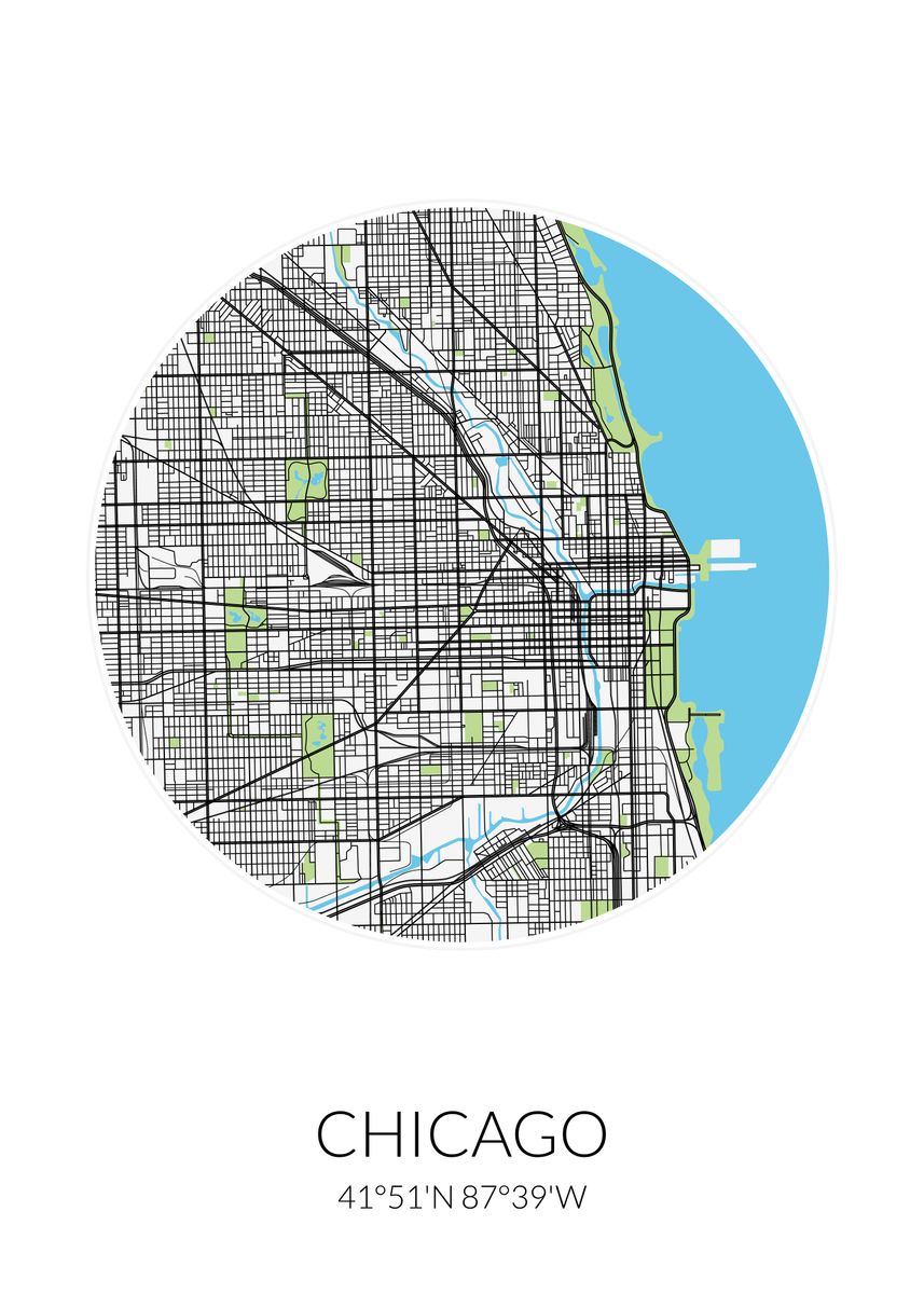 'Chicago Circle City Map' Poster, picture, metal print, paint by ...