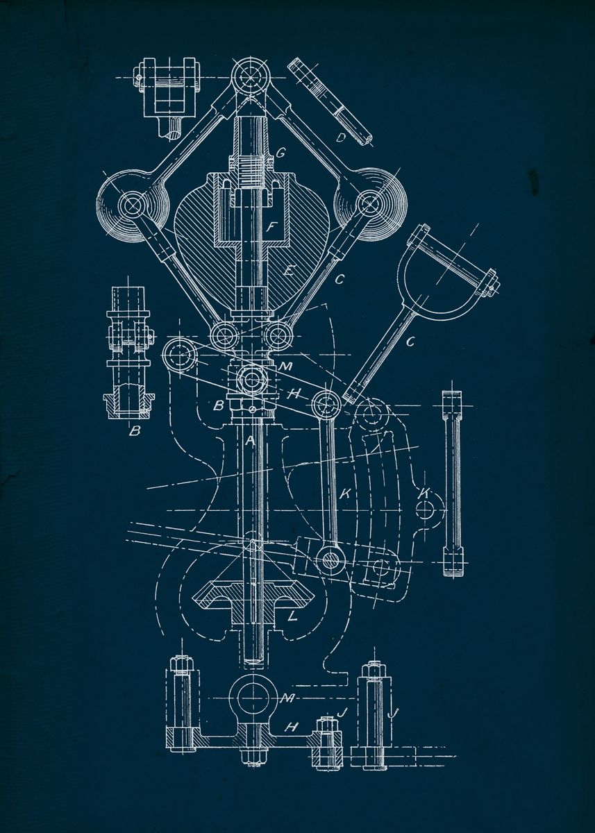 'Mechanical Blueprint 05' Poster, picture, metal print, paint by Jay ...