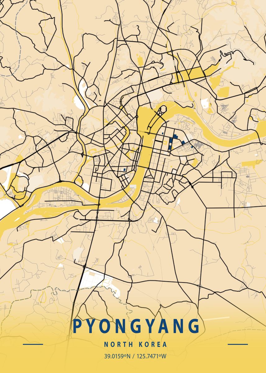 'Pyongyang Yellow City Map' Poster by Tien Stencil | Displate