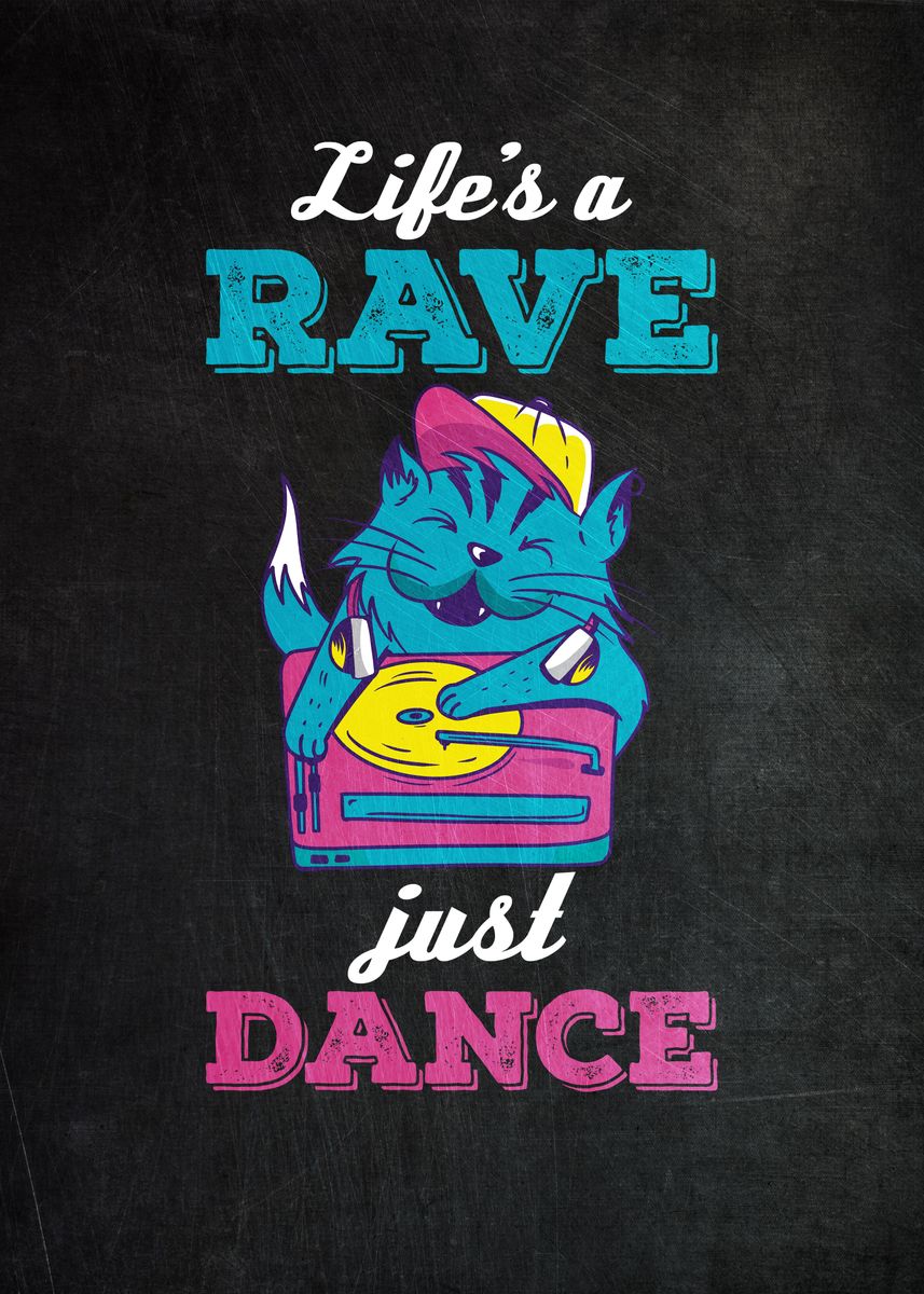 'Rave Cat' Poster, picture, metal print, paint by PosterWorld | Displate