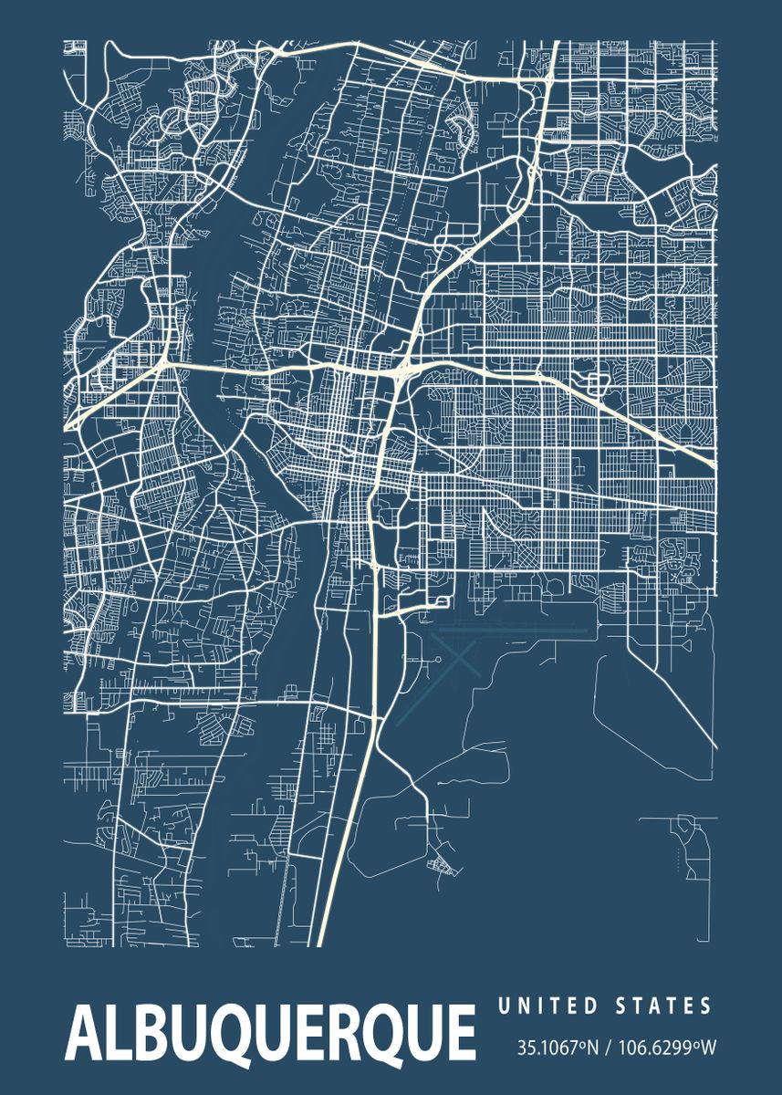 'Blueprint map Albuquerque' Poster, picture, metal print, paint by ...