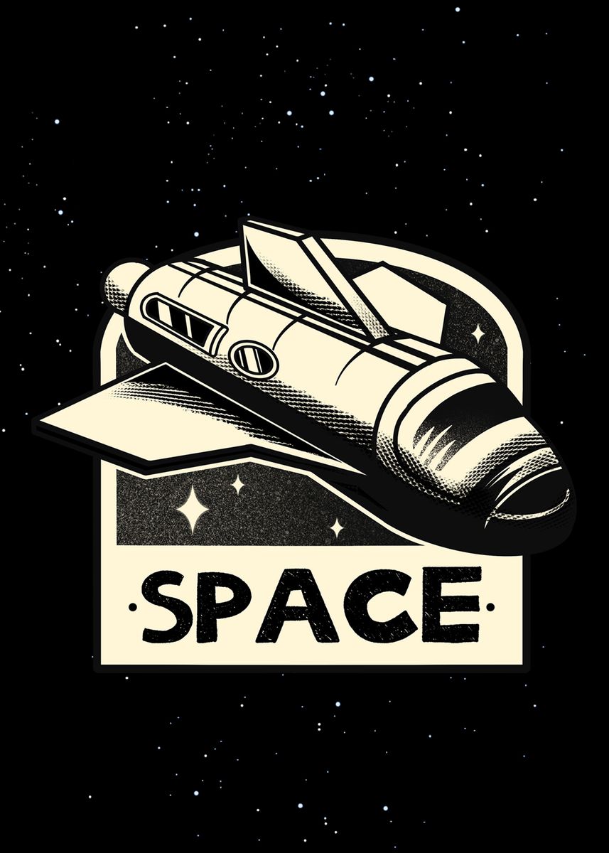 'Retro Spaceship Starry Sky' Poster by Max Ronn | Displate