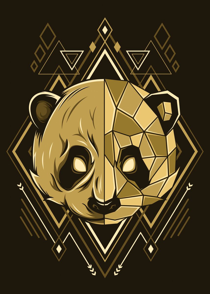 'Panda Head Geometry' Poster, picture, metal print, paint by Fu Art ...