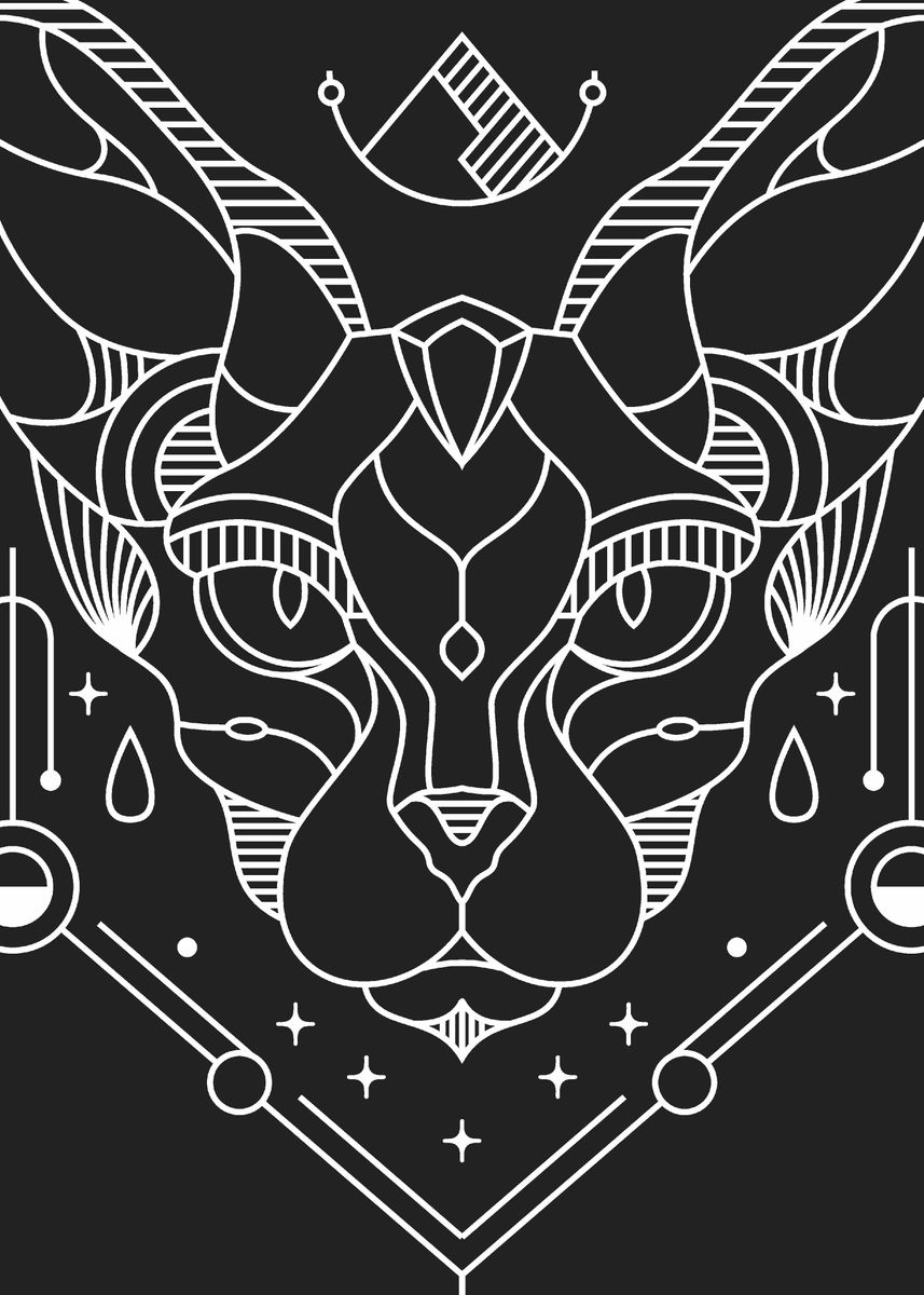 'Devil Cat Line Art ' Poster, picture, metal print, paint by Rizal ...