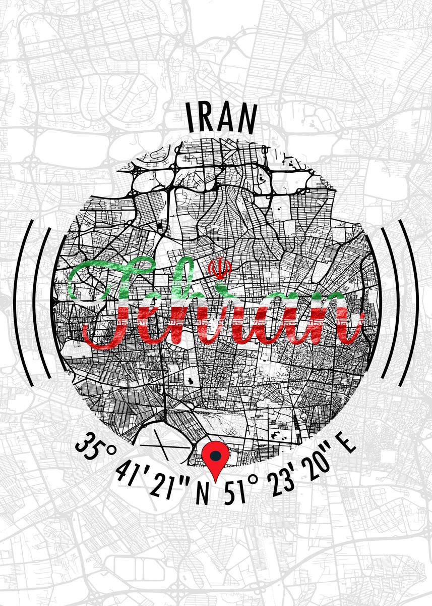 'Tehran IRAN Map' Poster, picture, metal print, paint by Artistic ...