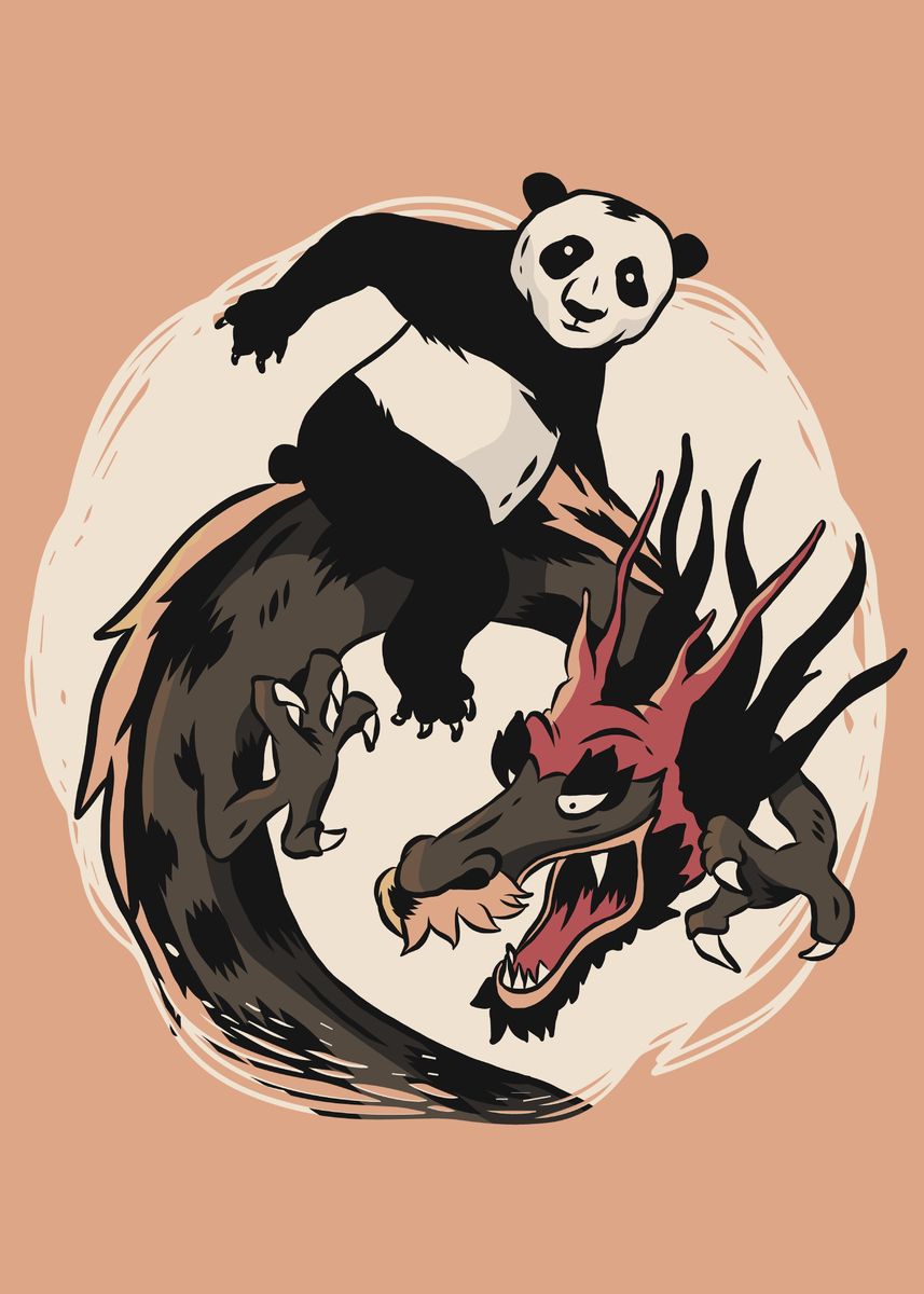 'Panda Riding Dragon' Poster, picture, metal print, paint by Maax ...