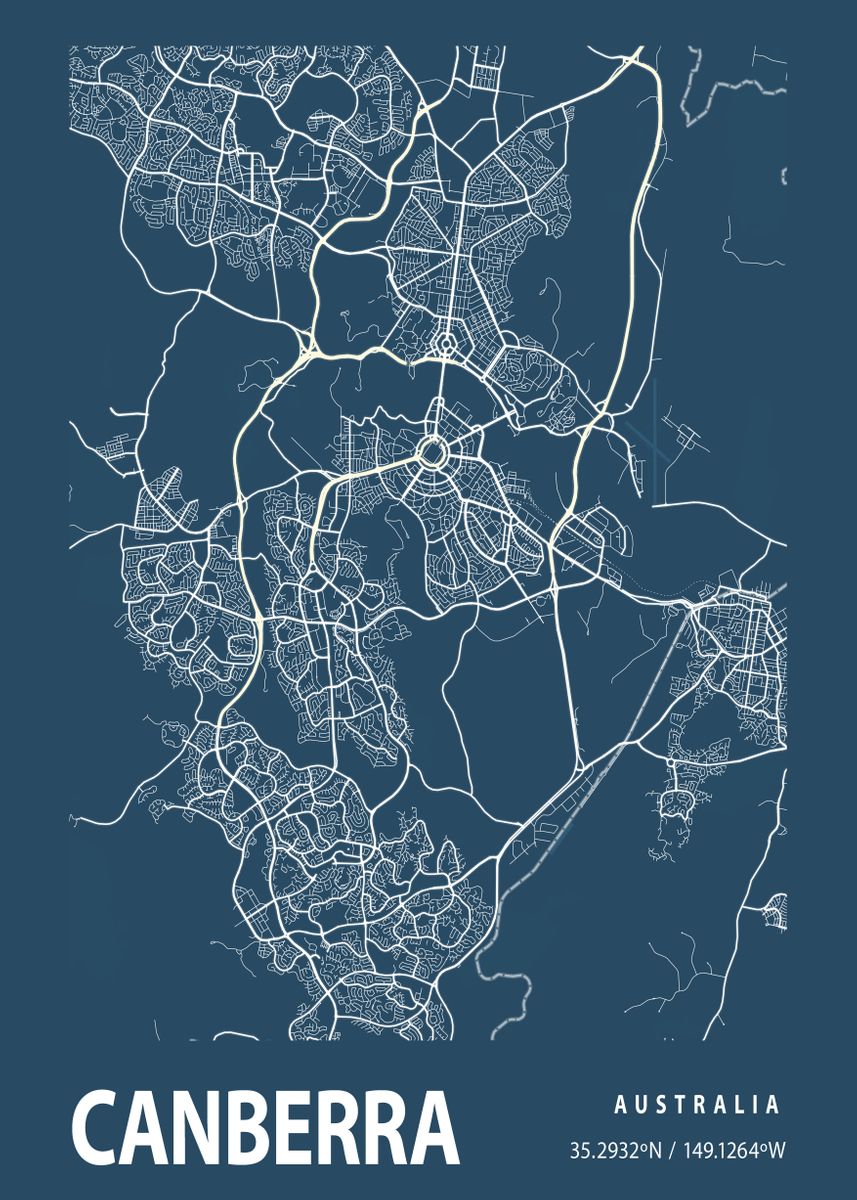 'Blueprint map Canberra' Poster, picture, metal print, paint by ...