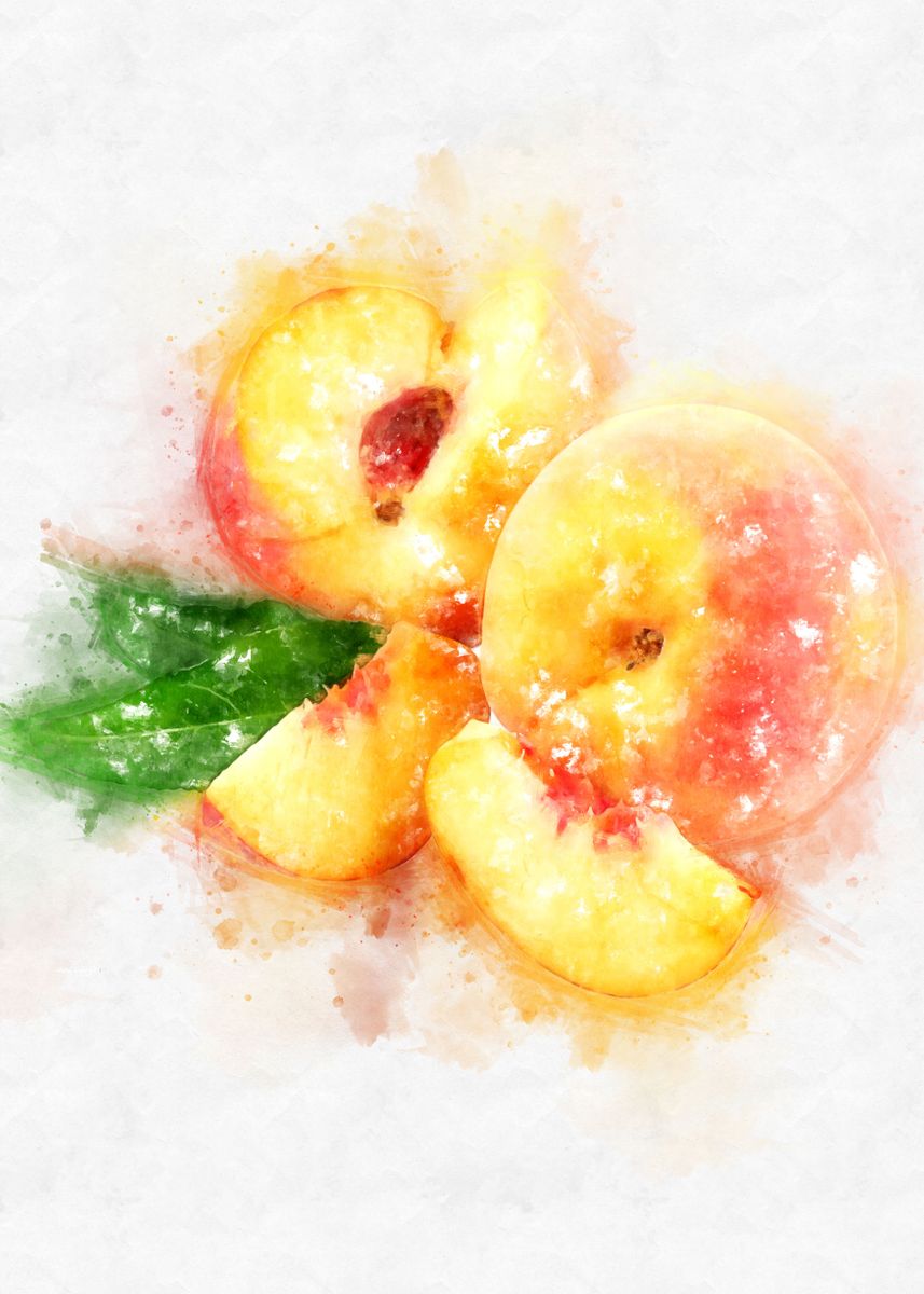 'Peaches watercolor ' Poster, picture, metal print, paint by shiner ...