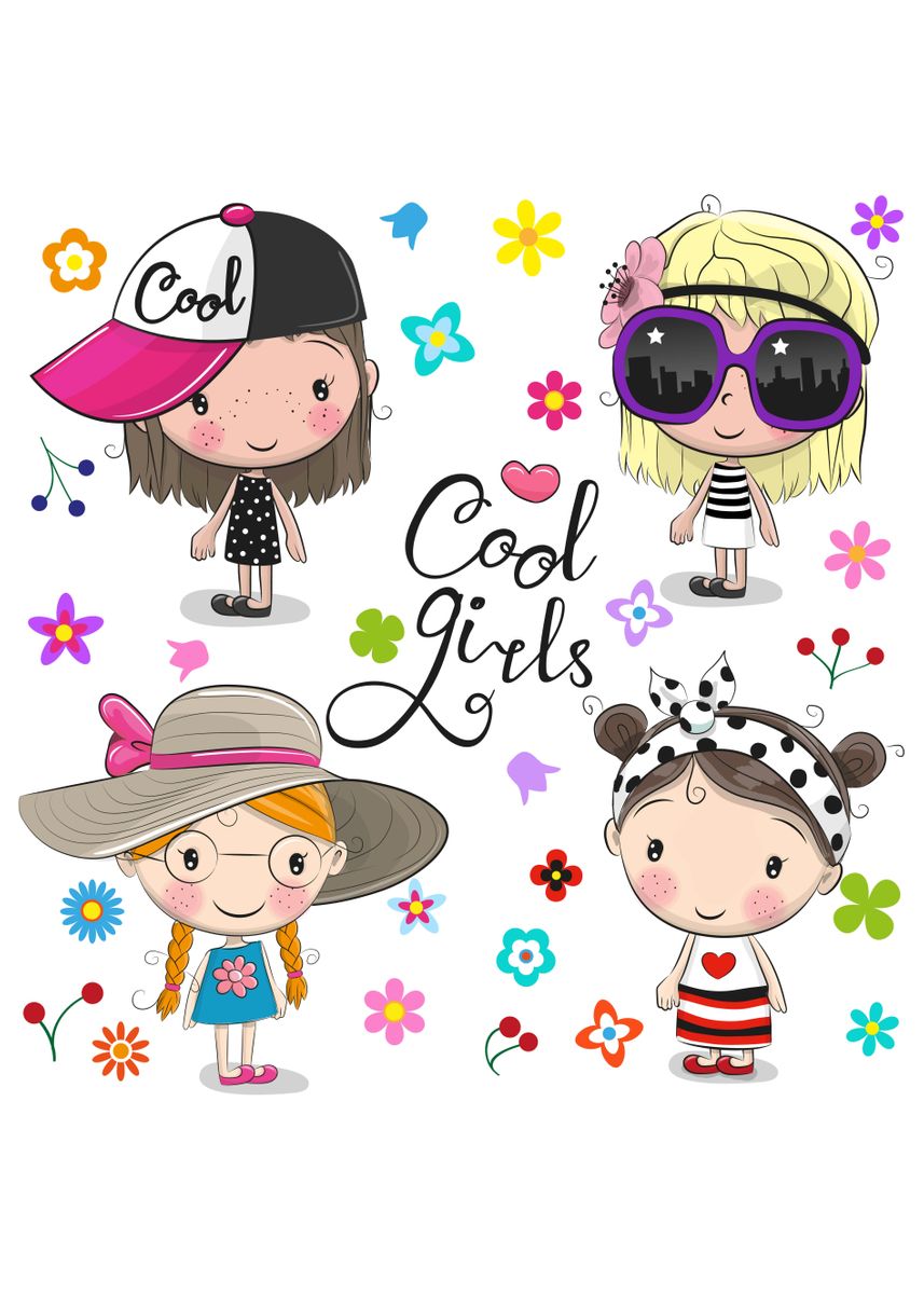 'Cool Girls' Poster, picture, metal print, paint by MisterGoose | Displate