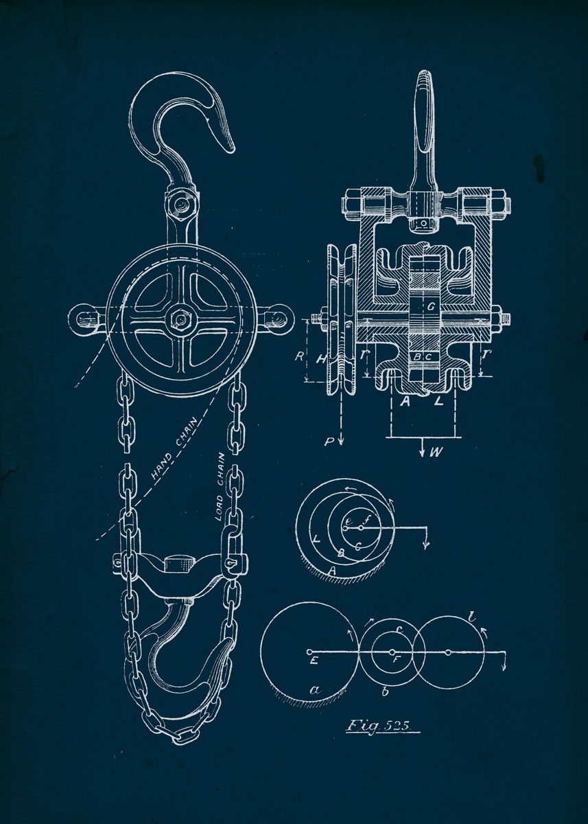 'Chain and Pully Blueprint' Poster, picture, metal print, paint by Jay ...