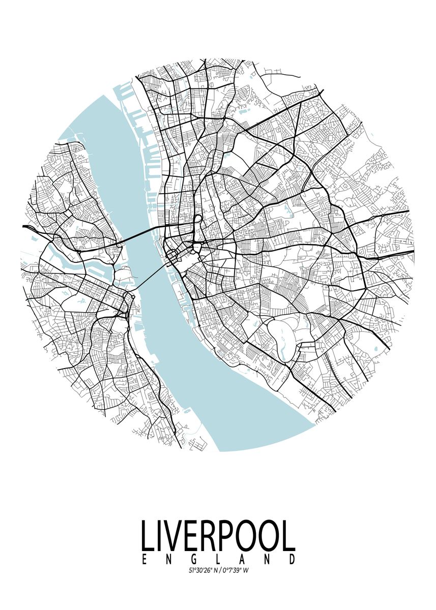 'Liverpool City Map Circle' Poster, picture, metal print, paint by ...
