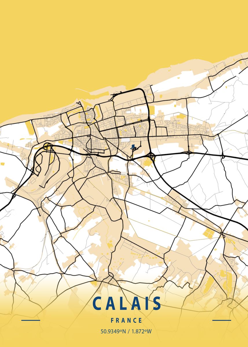 'Calais Yellow City Map' Poster by Tien Stencil | Displate