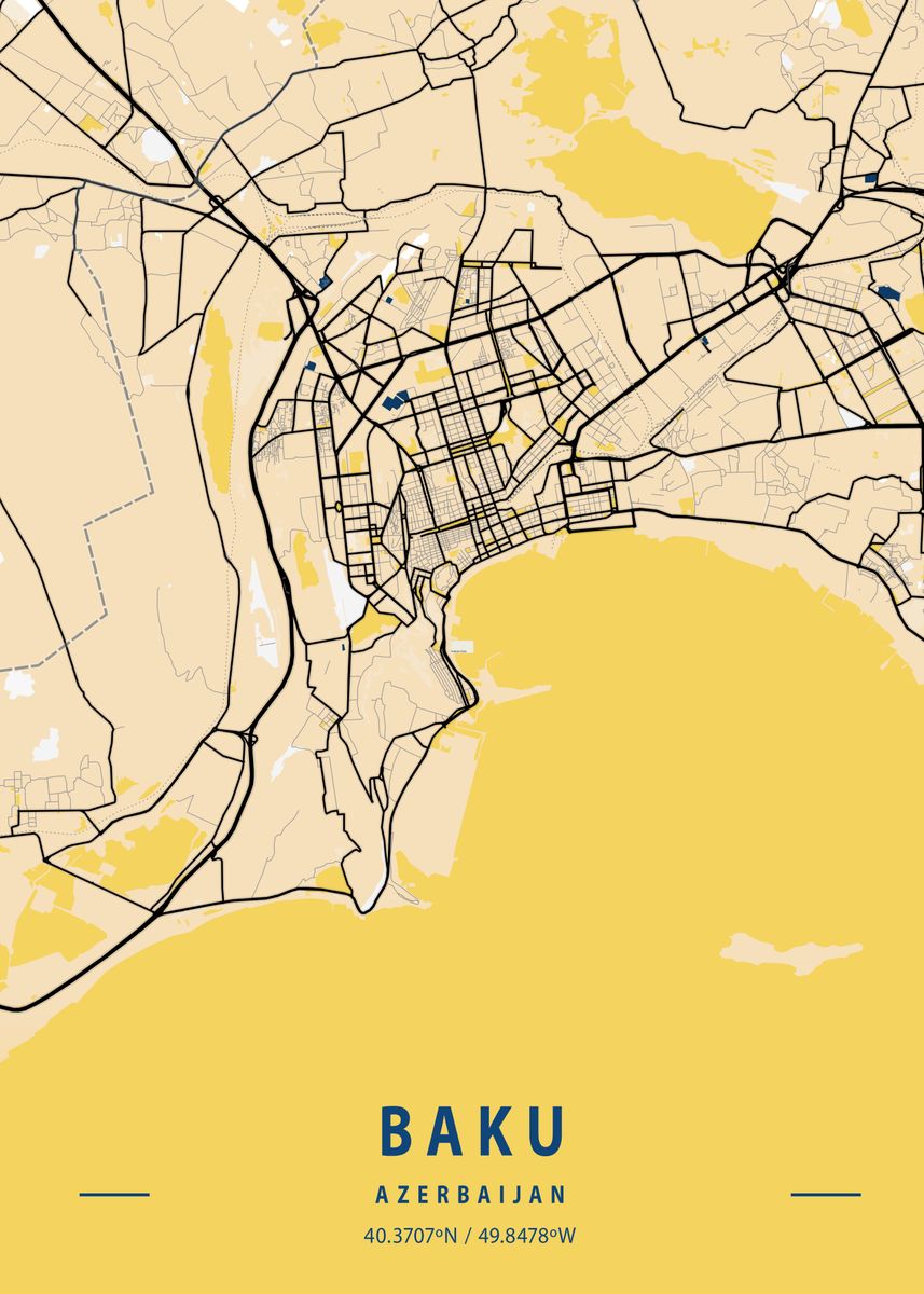 'Baku Yellow City Map' Poster by Tien Stencil | Displate