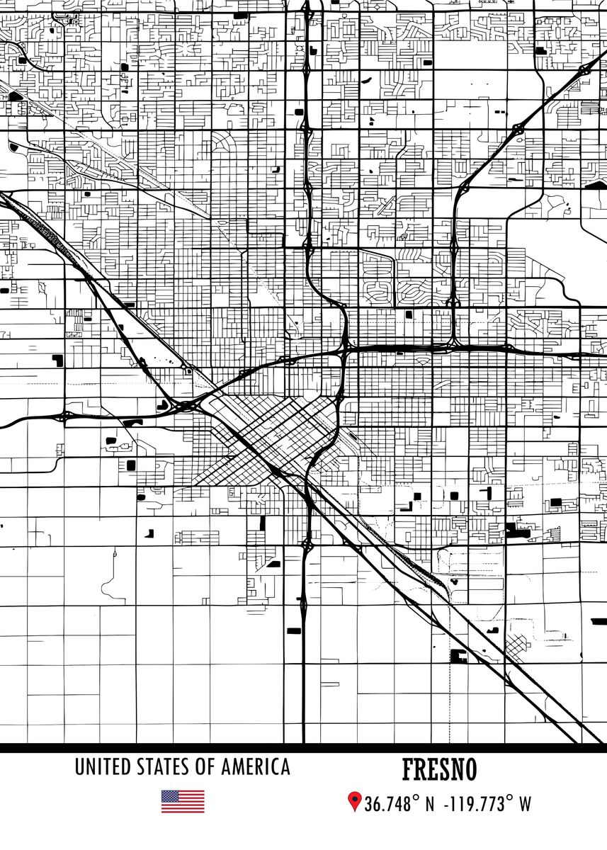 'Fresno USA Map' Poster, picture, metal print, paint by Artistic ...