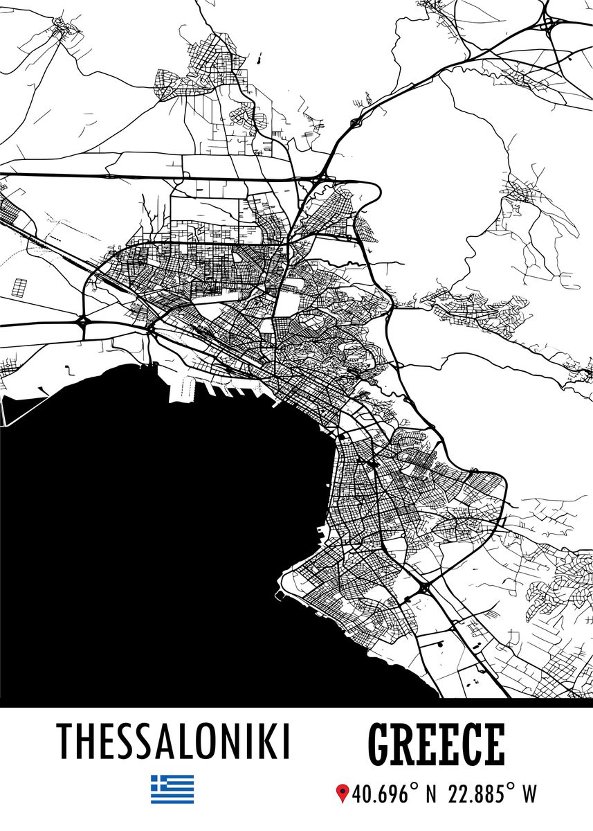 'Thessaloniki GREECE Map' Poster, picture, metal print, paint by ...