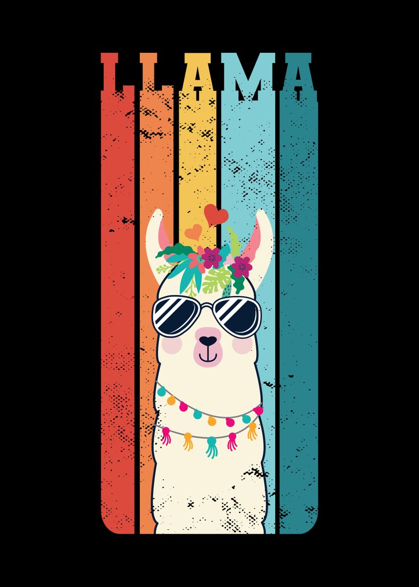 'Vintage Llama Retro Alpaca' Poster, picture, metal print, paint by ...