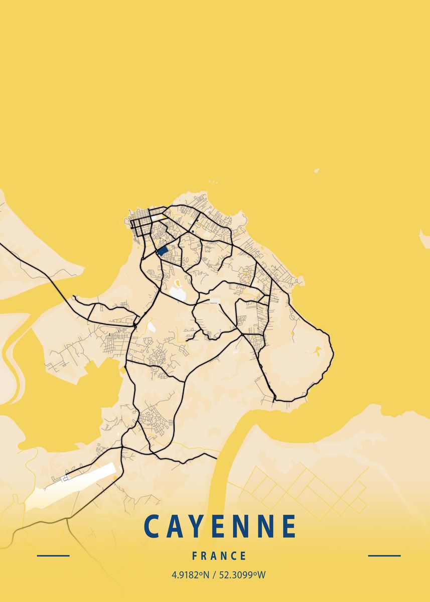 'Cayenne Yellow City Map' Poster, picture, metal print, paint by Tien ...