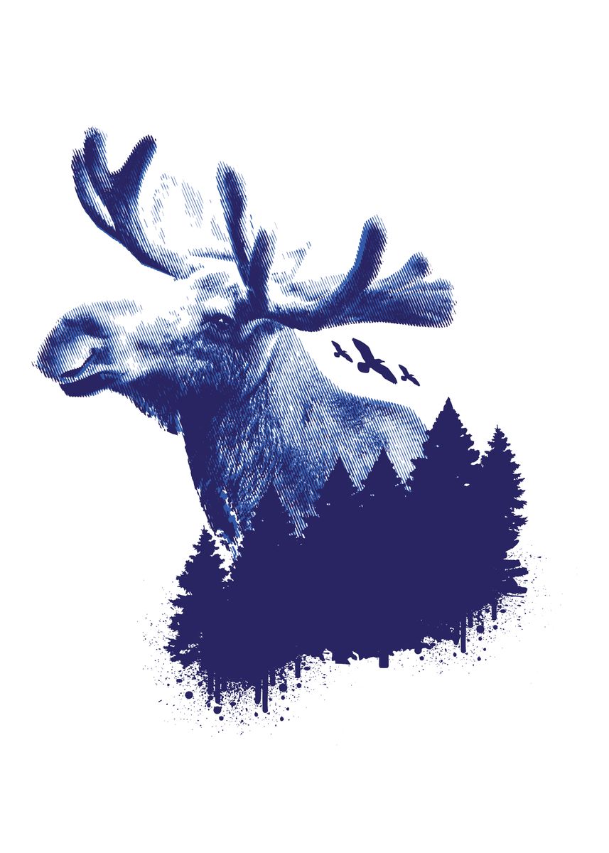 'Moose Forest' Poster, picture, metal print, paint by Maax Fantasy ...