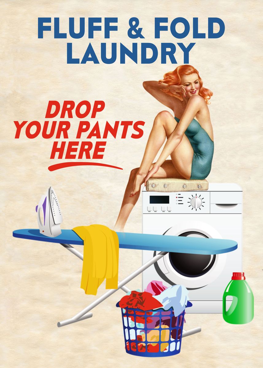 'LAUNDRY VINTAGE PINUP' Poster, picture, metal print, paint by Atomic ...