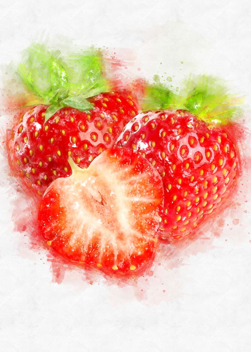'strawberry watercolor' Poster, picture, metal print, paint by shiner ...