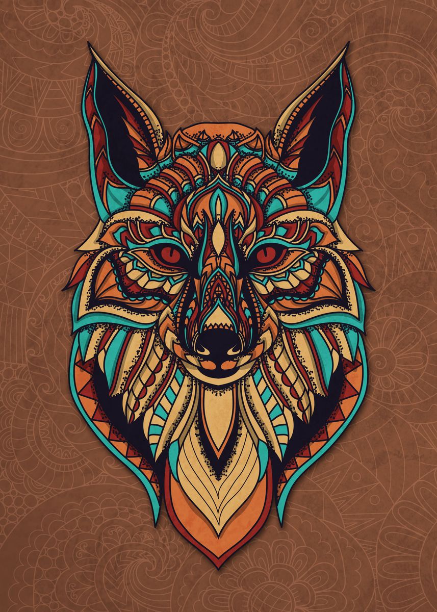 'Mandala Fox' Poster, picture, metal print, paint by Kunyah | Displate