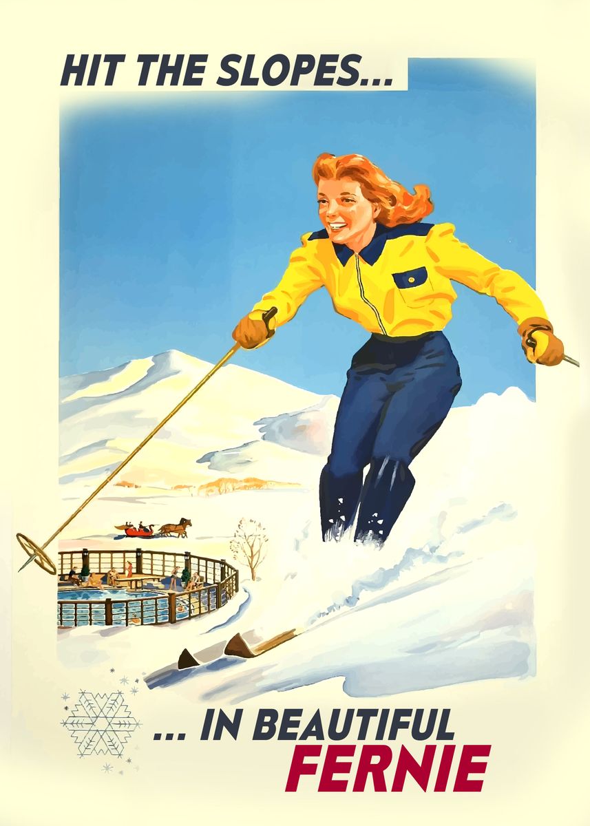 'VINTAGE SKIING FERNIE' Poster, picture, metal print, paint by Atomic ...