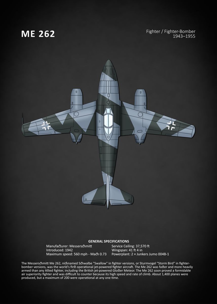 'Messerschmitt ME 262' Poster, picture, metal print, paint by ...