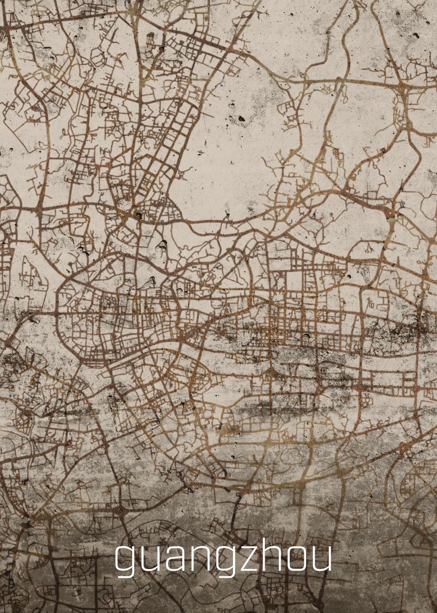 'Guangzhou Rustic City Map' Poster, picture, metal print, paint by ...