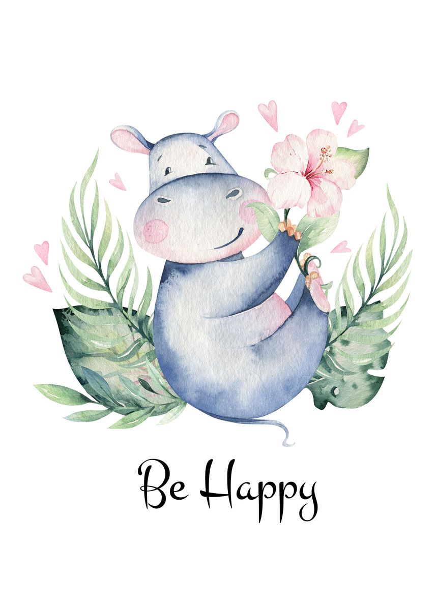 'Hippo Be Happy' Poster by Juliana RW | Displate