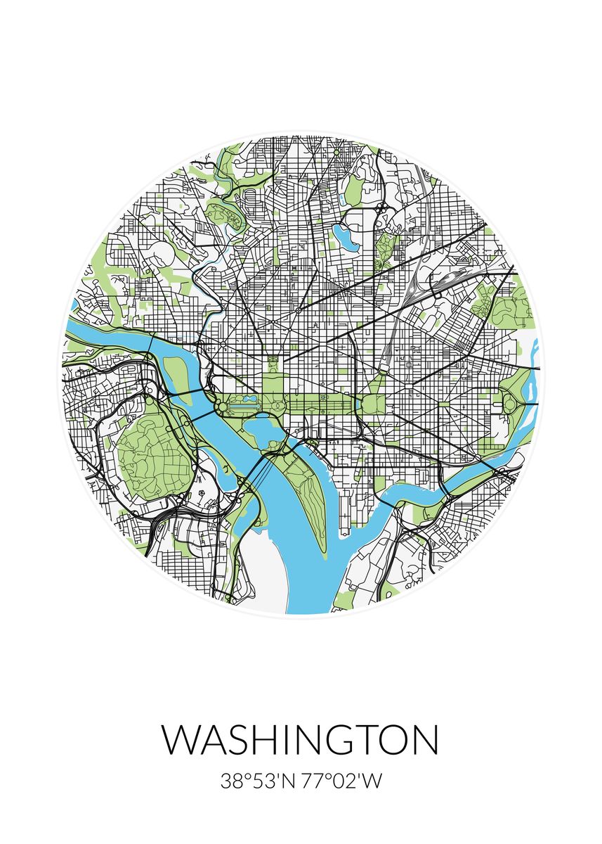 'Washington Circle City Map' Poster, picture, metal print, paint by ...