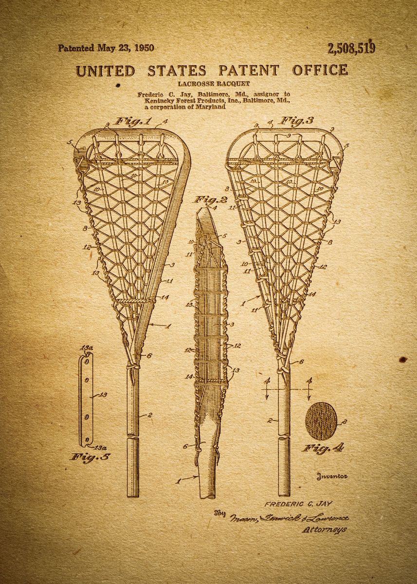 'Lacrosse Racquet Patent' Poster, picture, metal print, paint by Hawk ...