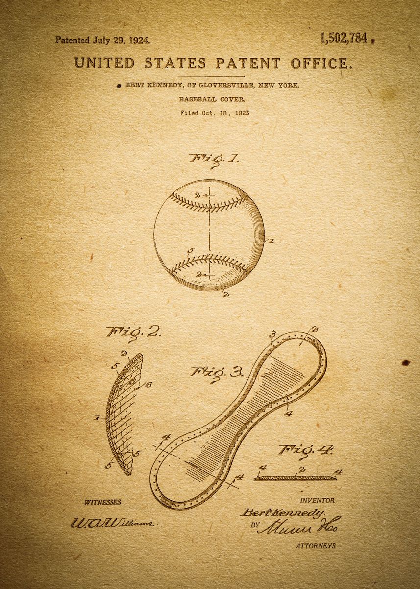 'Baseball Patent' Poster, picture, metal print, paint by Hawk | Displate