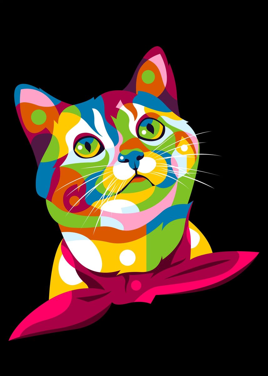 'Bandana Cat' Poster, picture, metal print, paint by Lintang Wicaksono ...