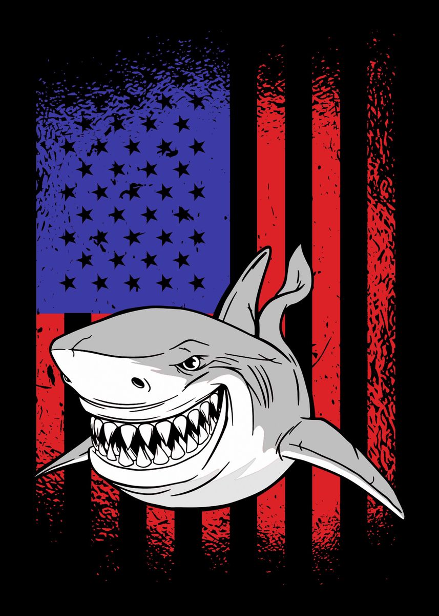 'Shark USA America Flag' Poster, picture, metal print, paint by ...