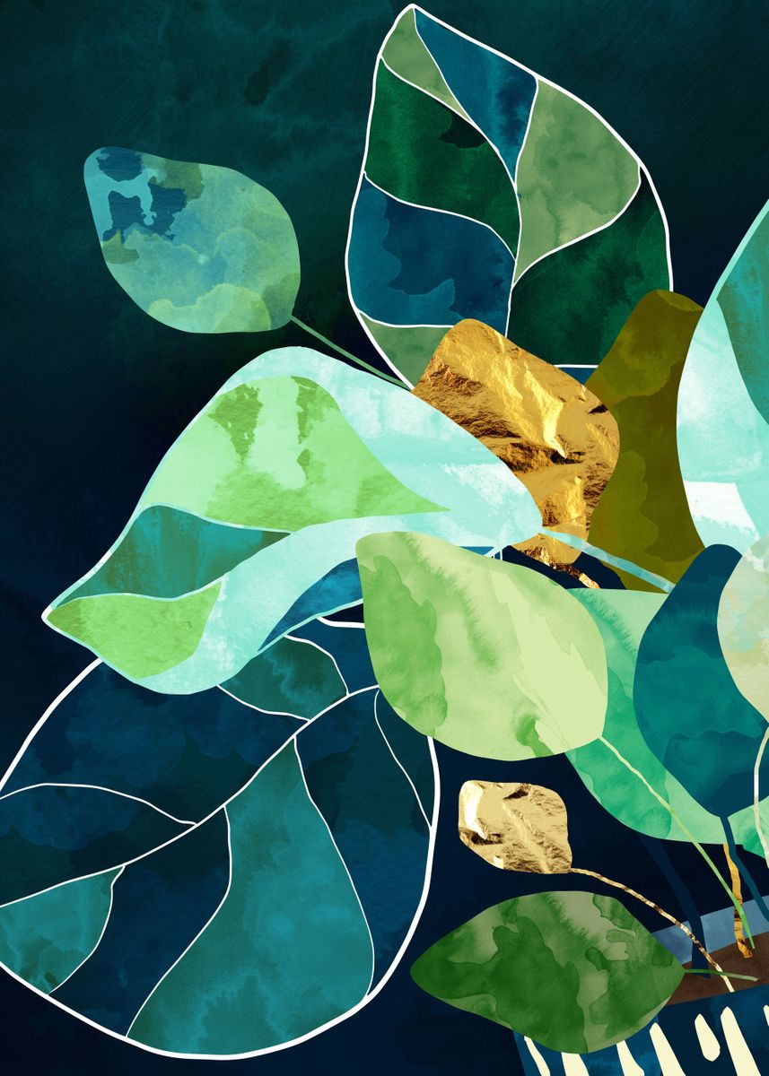 'Indigo Plant I' Poster, picture, metal print, paint by SpaceFrog ...