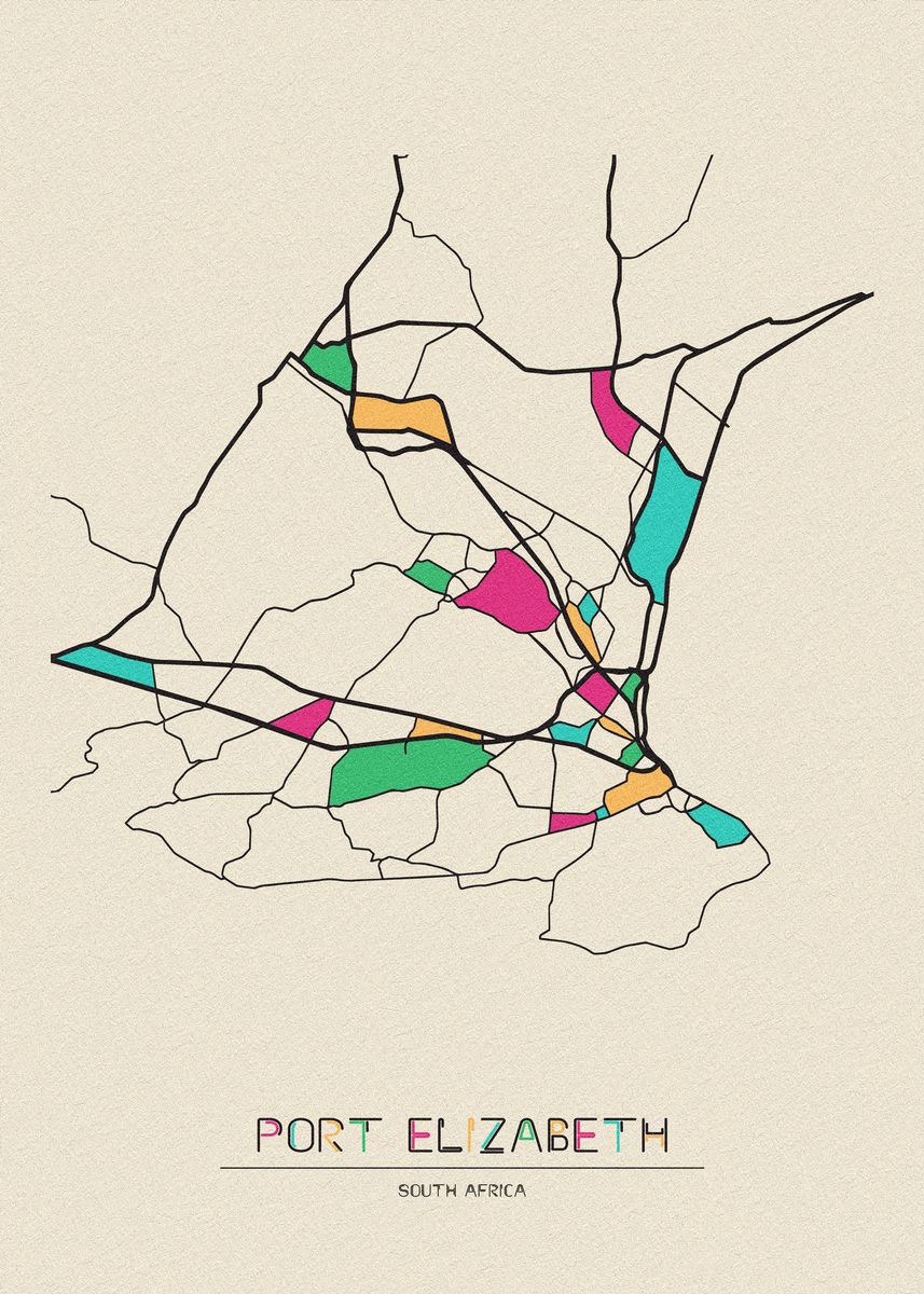 'Port Elizabeth Map' Poster, picture, metal print, paint by Deniz A ...