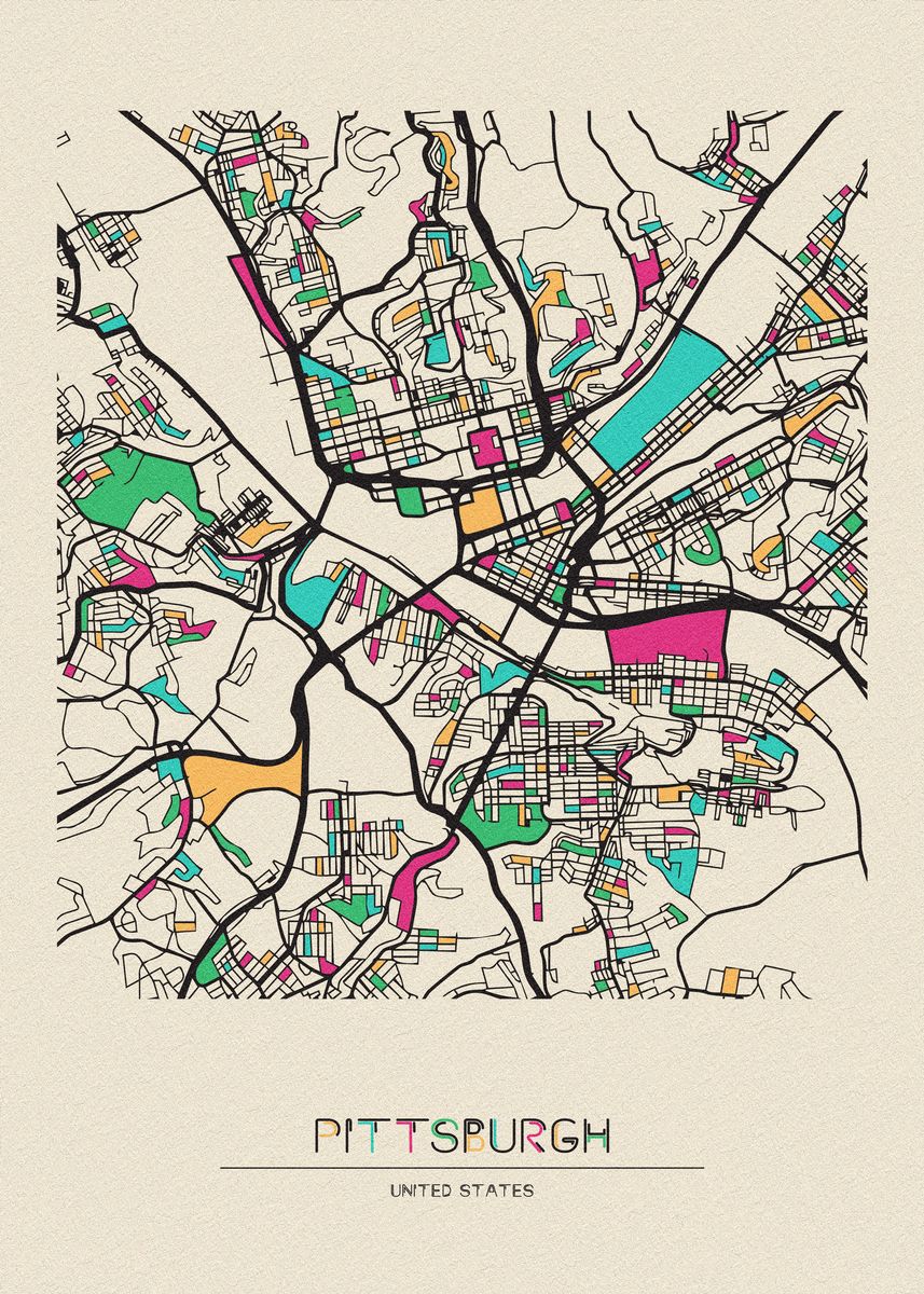 'Pittsburgh Map' Poster, picture, metal print, paint by Deniz A. | Displate