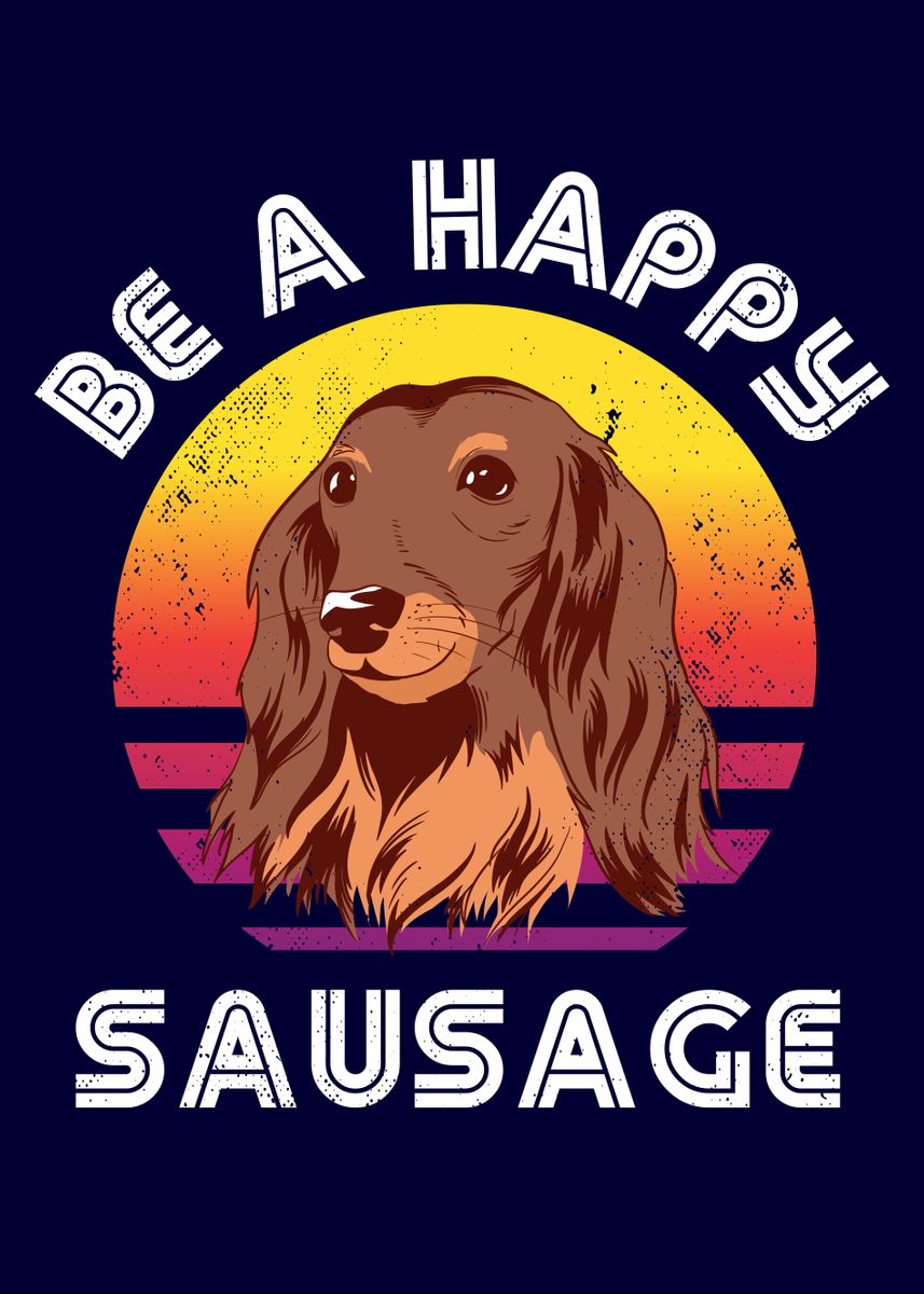 'Retro Happy Sausage Dog' Poster, picture, metal print, paint by Phil ...