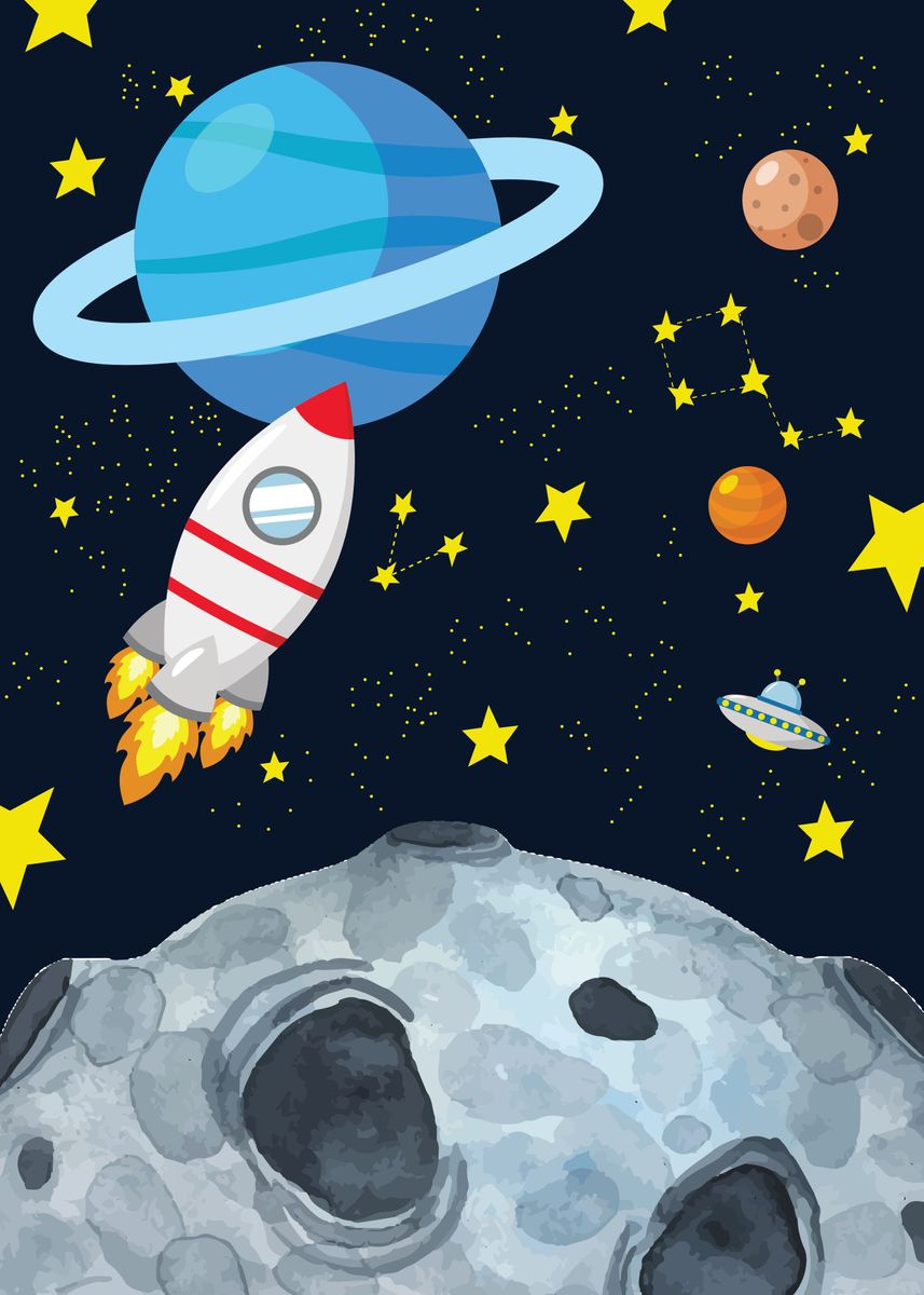 'Space for Kids' Poster, picture, metal print, paint by Kirolino | Displate