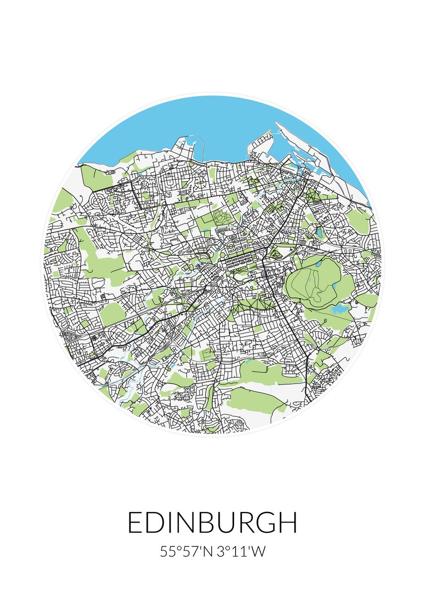 'Edinburgh Circle City Map' Poster, picture, metal print, paint by ...