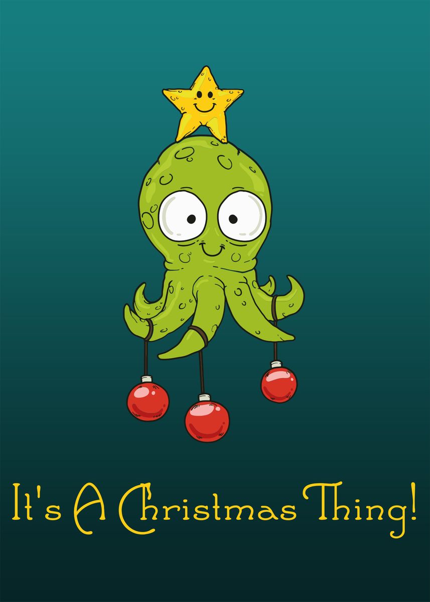 'Christmas Octopus' Poster, picture, metal print, paint by kammoe ...