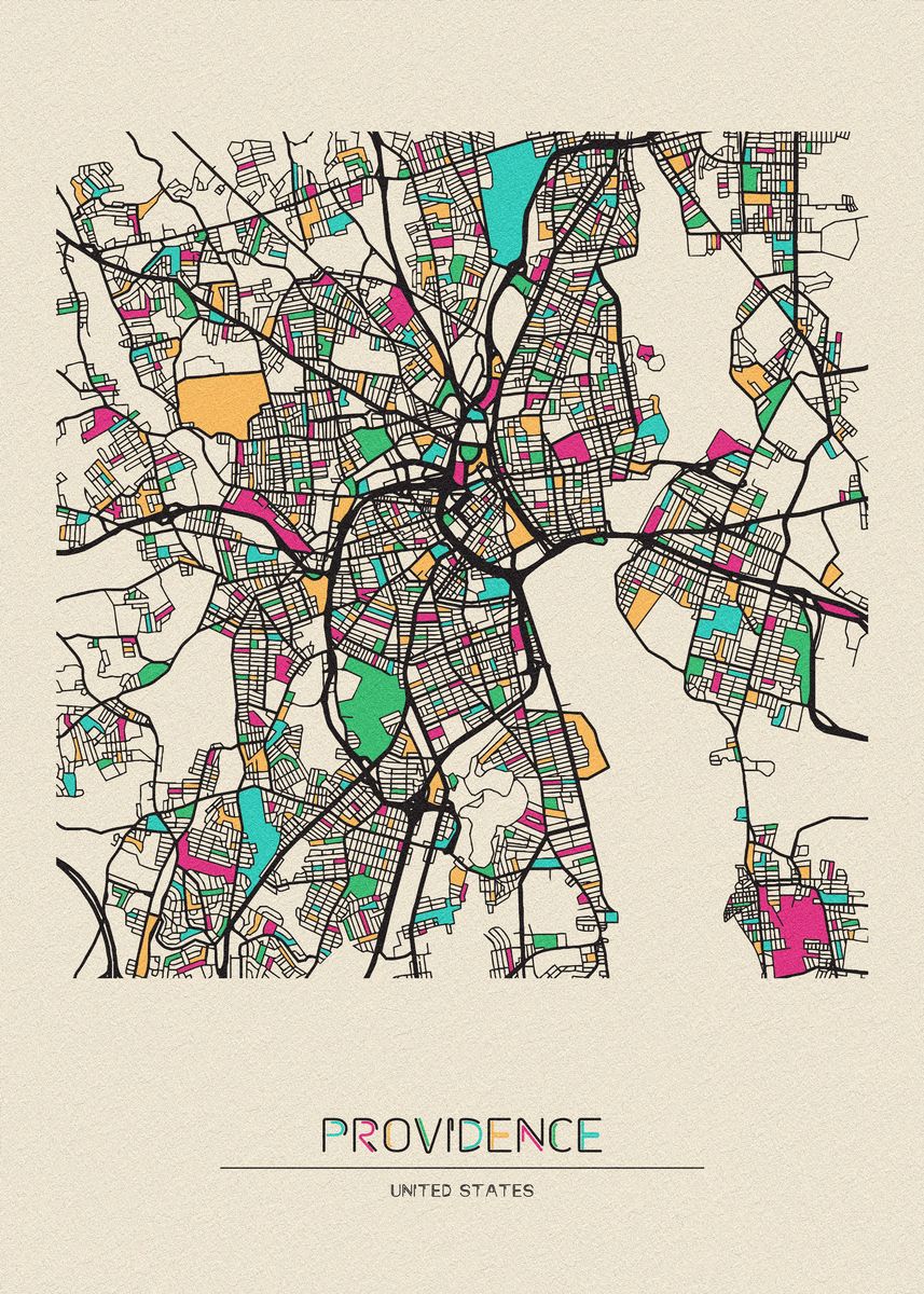 'Providence Map' Poster, picture, metal print, paint by Deniz A. | Displate