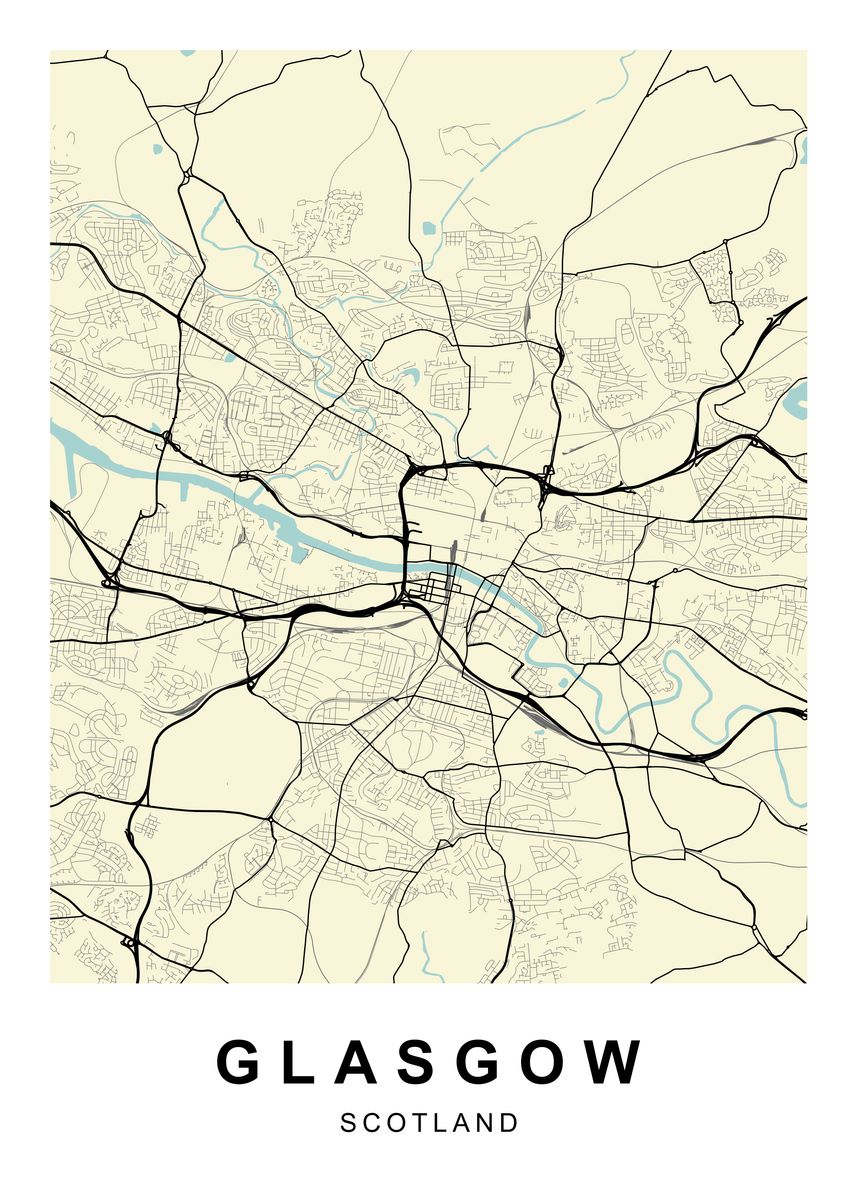 'Glasgow Scotland City Map' Poster by Dany | Displate