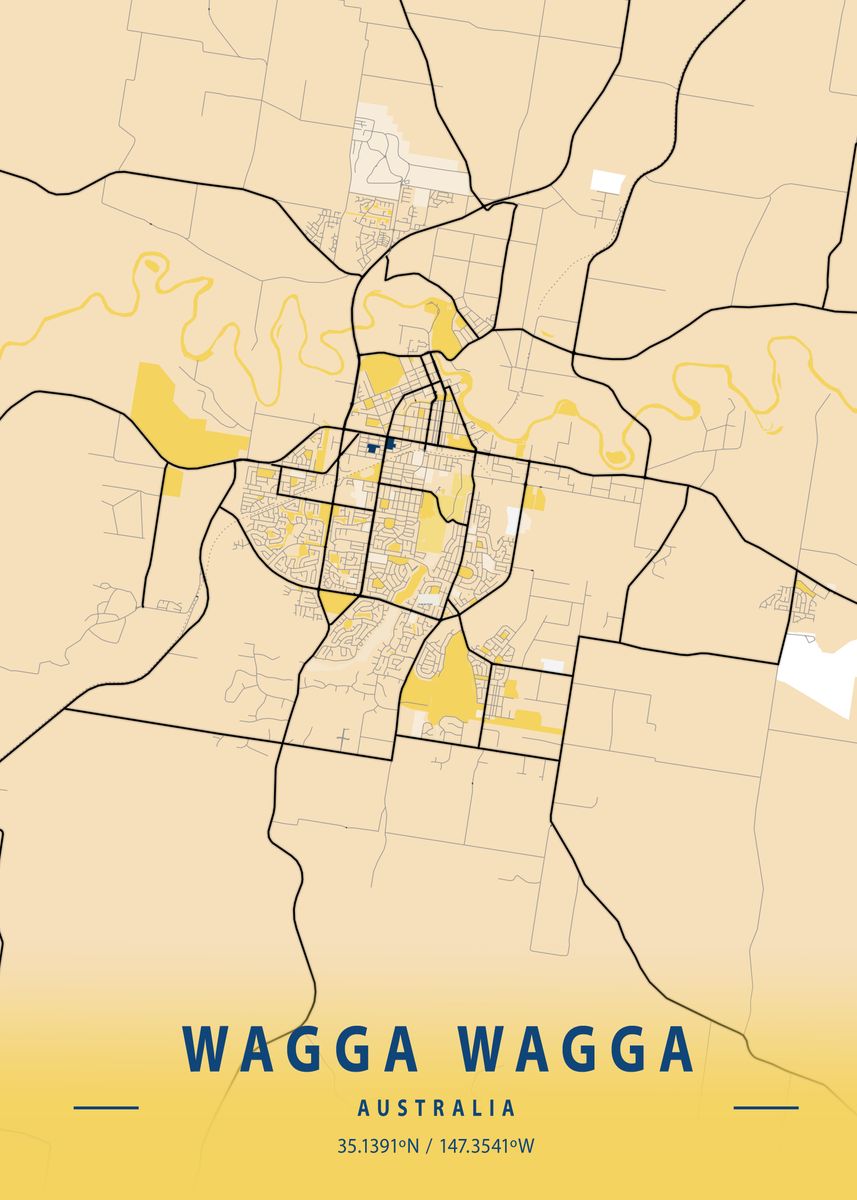 'Wagga Wagga Yellow Map' Poster by Tien Stencil | Displate